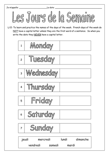FRENCH- Days of the week - Les Jours de la Semaine | Teaching Resources