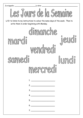 FRENCH- Days of the week - Les Jours de la Semaine | Teaching Resources