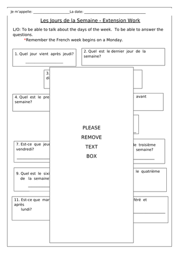 FRENCH- Days of the week - Les Jours de la Semaine | Teaching Resources