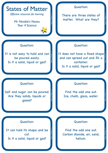 Year 4 Quiz Cards - States of Matter | Teaching Resources