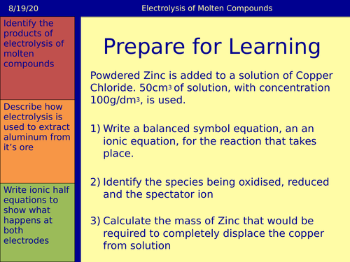 Electrolysis of Molten Compounds (Print Free Lesson) | Teaching Resources