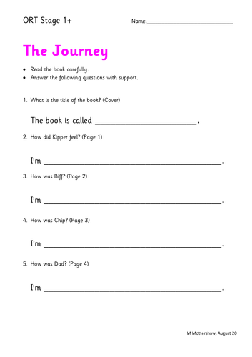 ORT Stage 1+ Reading Comprehension The Journey | Teaching Resources