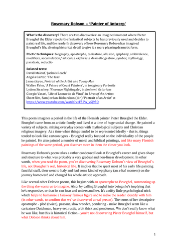 Close reading notes: analysis of Rosemary Dobson, 'Painter of Antwerp ...