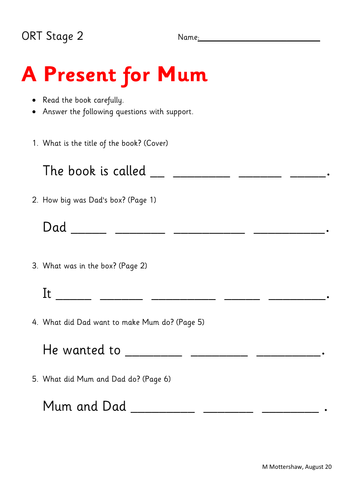 ORT Stage 2 Reading Comprehension A Present for Mum | Teaching Resources