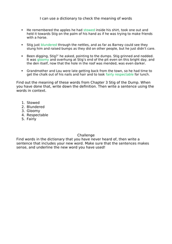 STIG OF THE DUMP KS2 - COMPREHENSION WEEKS WORTH OF READING PLANS AND ...