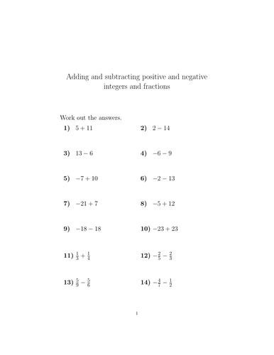 Adding and subtracting positive and negative integers and fractions ...