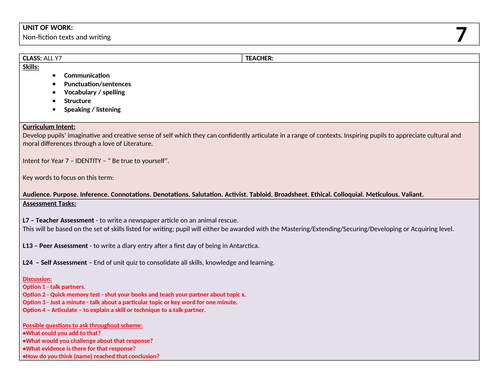 Year 7 High Ability Challenge Non-Fiction Full Scheme of Work ...