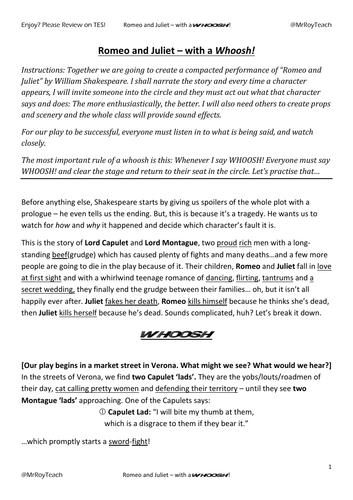 Romeo and Juliet - WHOOSH! English / Drama Activity | Teaching Resources