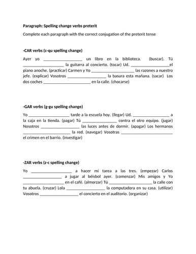 Spelling change preterit paragraph | Teaching Resources