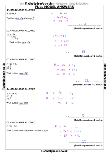 Substitution - GCSE Maths Past Questions | Teaching Resources
