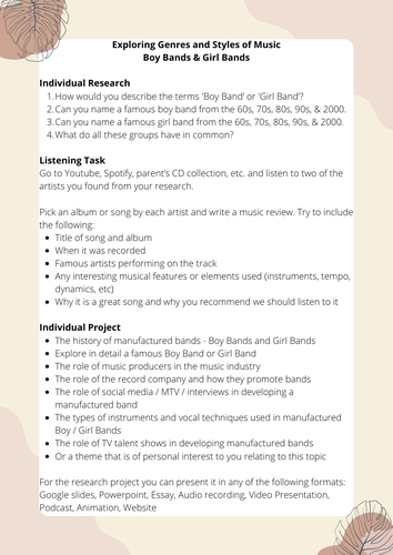 Project work for general music classes - Boy Bands and Girl Bands ...