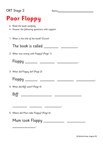ORT Stage 2 Reading Comprehension Poor Floppy | Teaching Resources