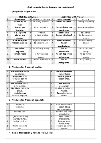 Spanish holidays / las vacaciones activities & opinions | Teaching ...