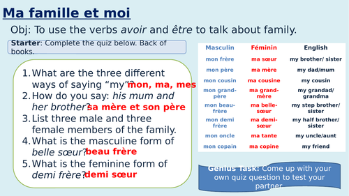 AQA GCSE French: 1.1G Ma famille et moi | Teaching Resources