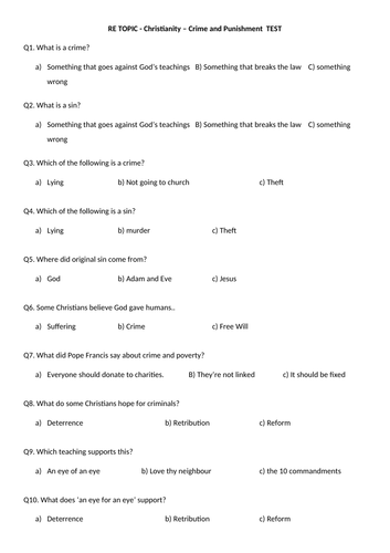 Crime and Punishment Test | Teaching Resources