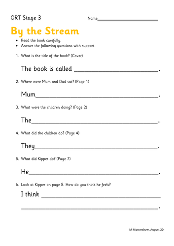 ORT Stage 3 Reading Comprehension By The Stream | Teaching Resources