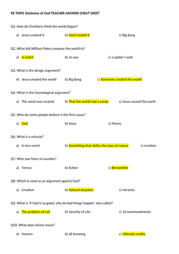 Existence of God Assessment | Teaching Resources