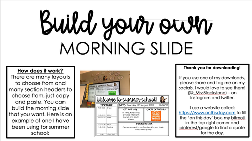 BUILD YOUR OWN Morning Slide | Teaching Resources