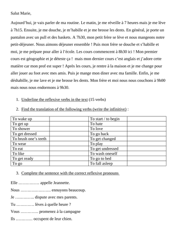 Morning routine and reflexive verbs | Teaching Resources