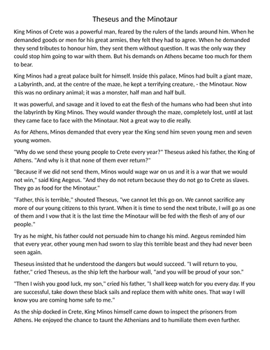UKS2 The Labyrinth (Theseus and the Minotaur) setting description ...