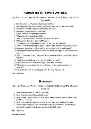 2019/2020 Australian Bushfires - Complete Scheme of Work | Teaching ...