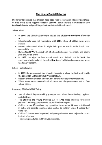 Impact of the Liberal Reforms, 1906-1914 | Teaching Resources