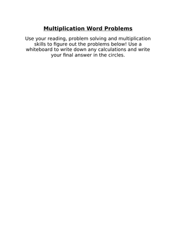 Multiplication Word Problems | Teaching Resources