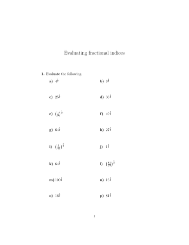 Evaluating fractional indices worksheet (with solutions) | Teaching ... Evaluating fractional indices worksheet (with solutions) | Teaching ...