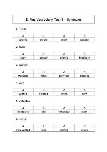 11 Plus Vocabulary Booster Tests | Teaching Resources