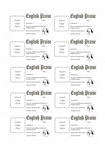 10 x Mini English Praise/Positive Cards [editable] | Teaching Resources