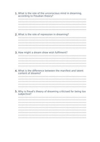 Psychology GCSE OCR- Theories of dreaming- Freud 2 hour lesson ...