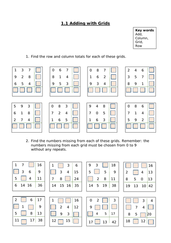 1.1 Addition and Subtraction with Grids | Teaching Resources