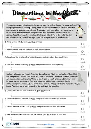 Year 2 Reading Comprehension (FICTION): Science: Food Chains | Teaching ...