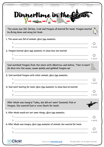 Year 2 Reading Comprehension (FICTION): Science: Food Chains | Teaching ...