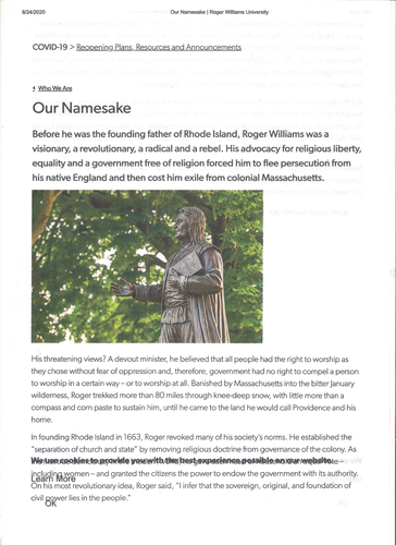 Roger Williams (1603-1683) Rhode Island | Teaching Resources