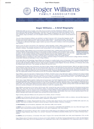 Roger Williams (1603-1683) Rhode Island | Teaching Resources