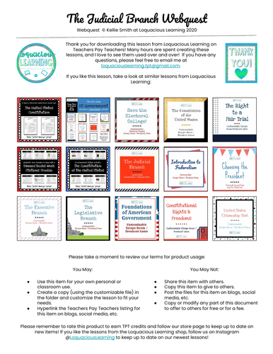 The Judicial Branch Webquest | Teaching Resources