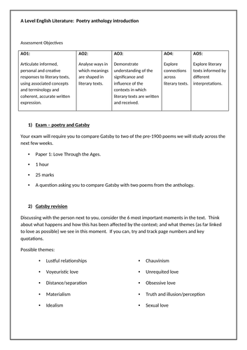 AQA A level English Lit Love through the ages pre 1900 Poetry Anthology ...