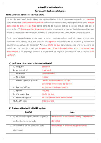 Spanish A Level Divorce & Family: translations on divorcios por el ...