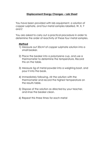 Displacement Energy Changes - Print Free Lesson | Teaching Resources