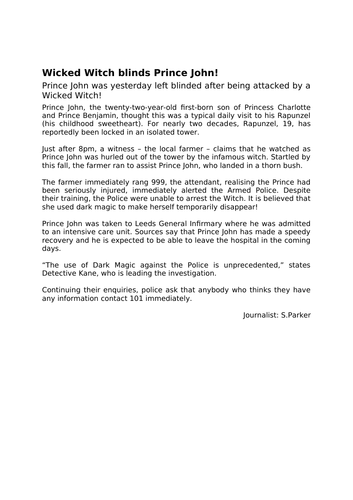 UKS2 Fairytale Newspaper Reports | Teaching Resources