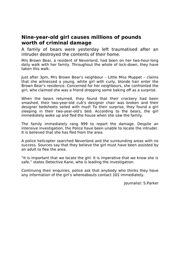 UKS2 Fairytale Newspaper Reports | Teaching Resources