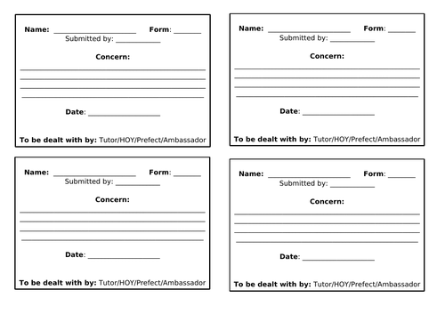 Student Staff Log Concern Cards - Wellbeing Pastoral Issues Friendship ...
