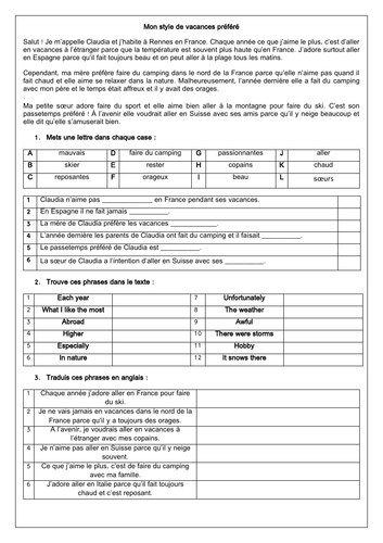 French Holidays - Les vacances | Teaching Resources