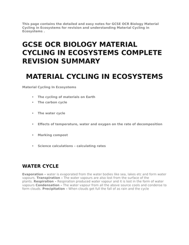 GCSE OCR BIOLOGY MATERIAL CYCLING IN ECOSYSTEMS COMPLETE REVISION ...