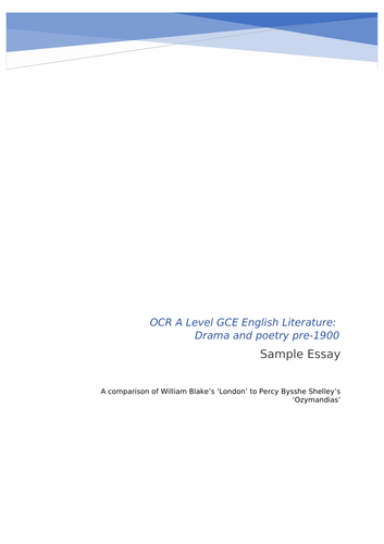 OCR A Level English Poetry Comparison Essay Shelley's Ozymandias and ...