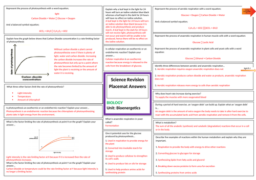 Bioenergetics Revision Sheet for AQA GCSE Combined Science Trilogy ...