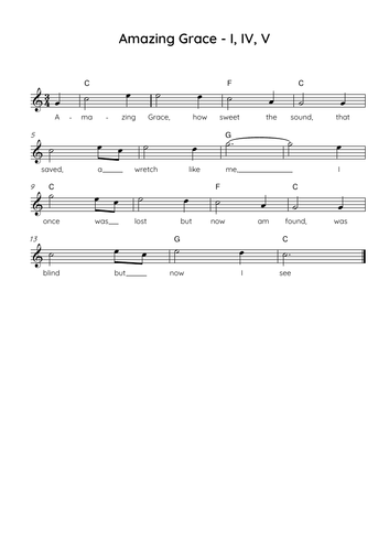 3x 'Amazing Grace' Lead Sheets - Simple, Moderate, and Hard | Teaching ...