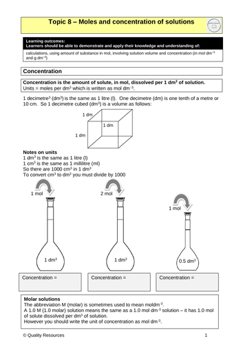 Moles and concentration of solutions OCR AS Chemistry | Teaching Resources