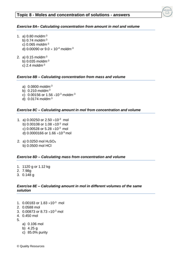 Moles and concentration of solutions OCR AS Chemistry | Teaching Resources